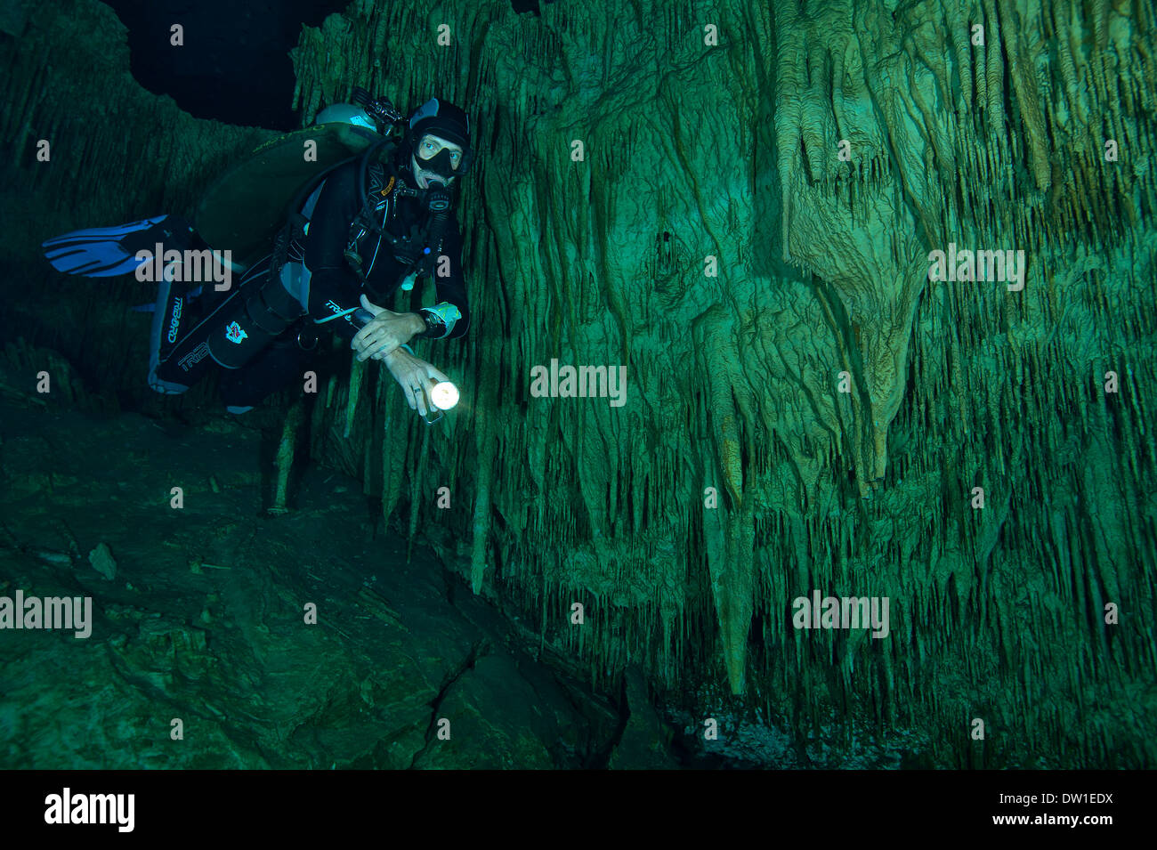 Diver in the cenote chac mool hi-res stock photography and images - Alamy