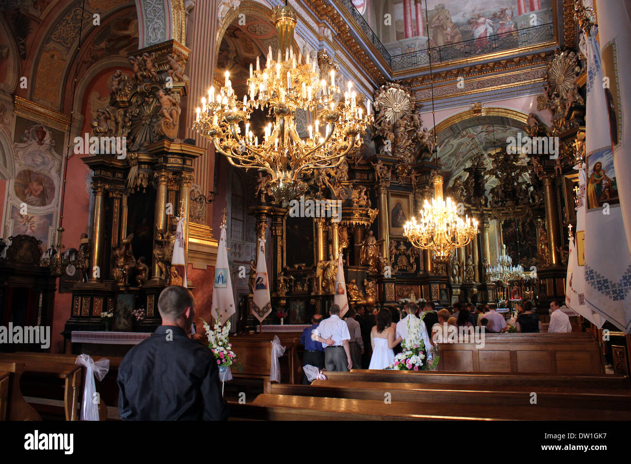 ceremony of wedding and beautiful hall in Catholic church Stock Photo ...
