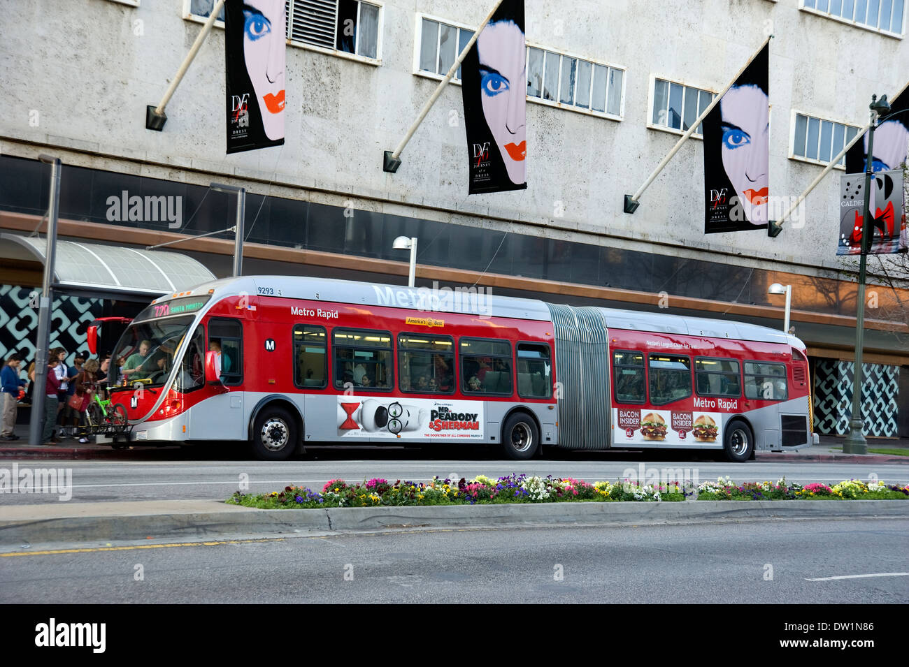 public transportation bus in Los Angeles on Wilshire Blvd Stock Photo ...