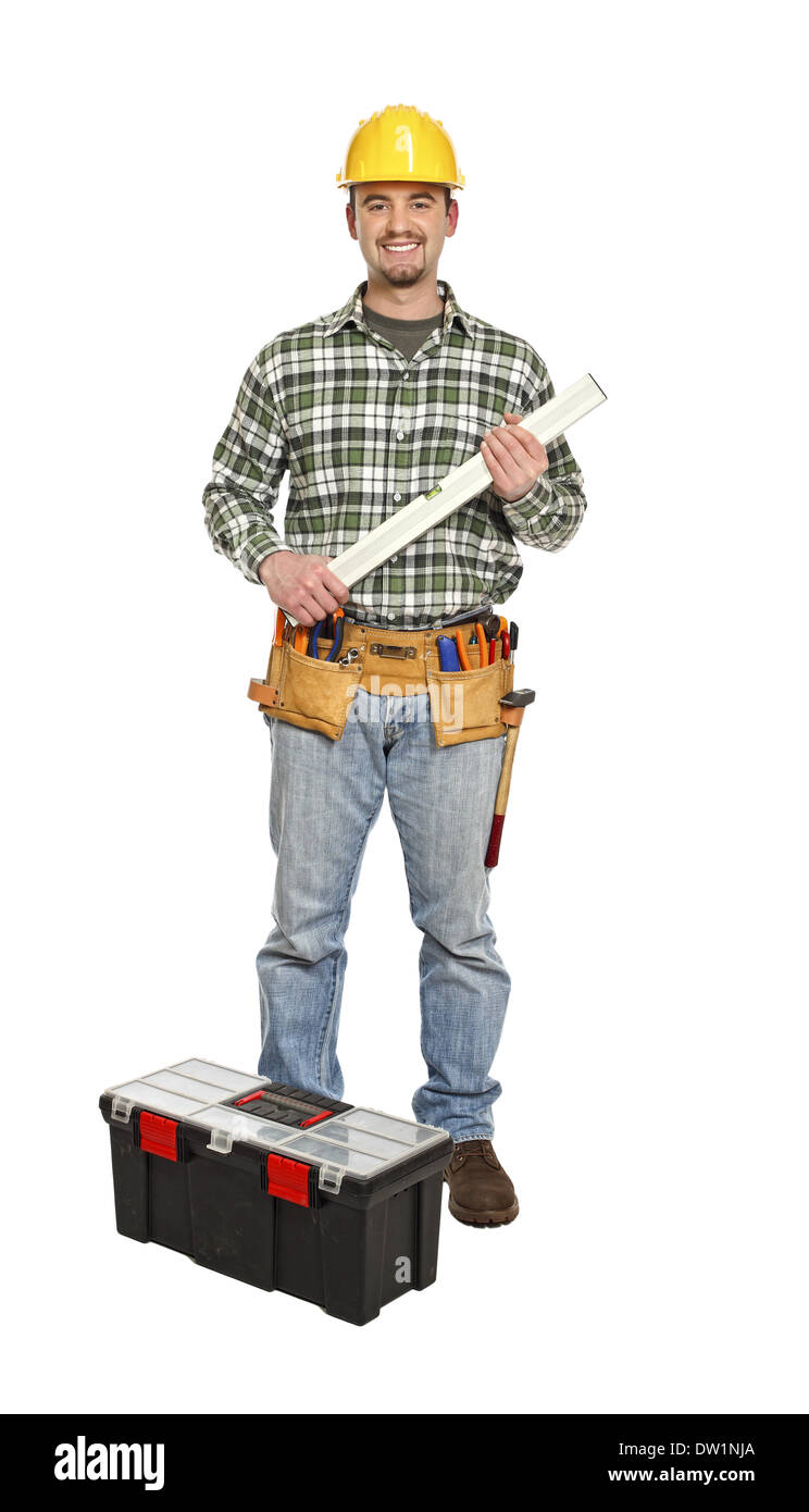 Male builder level working Cut Out Stock Images & Pictures - Alamy