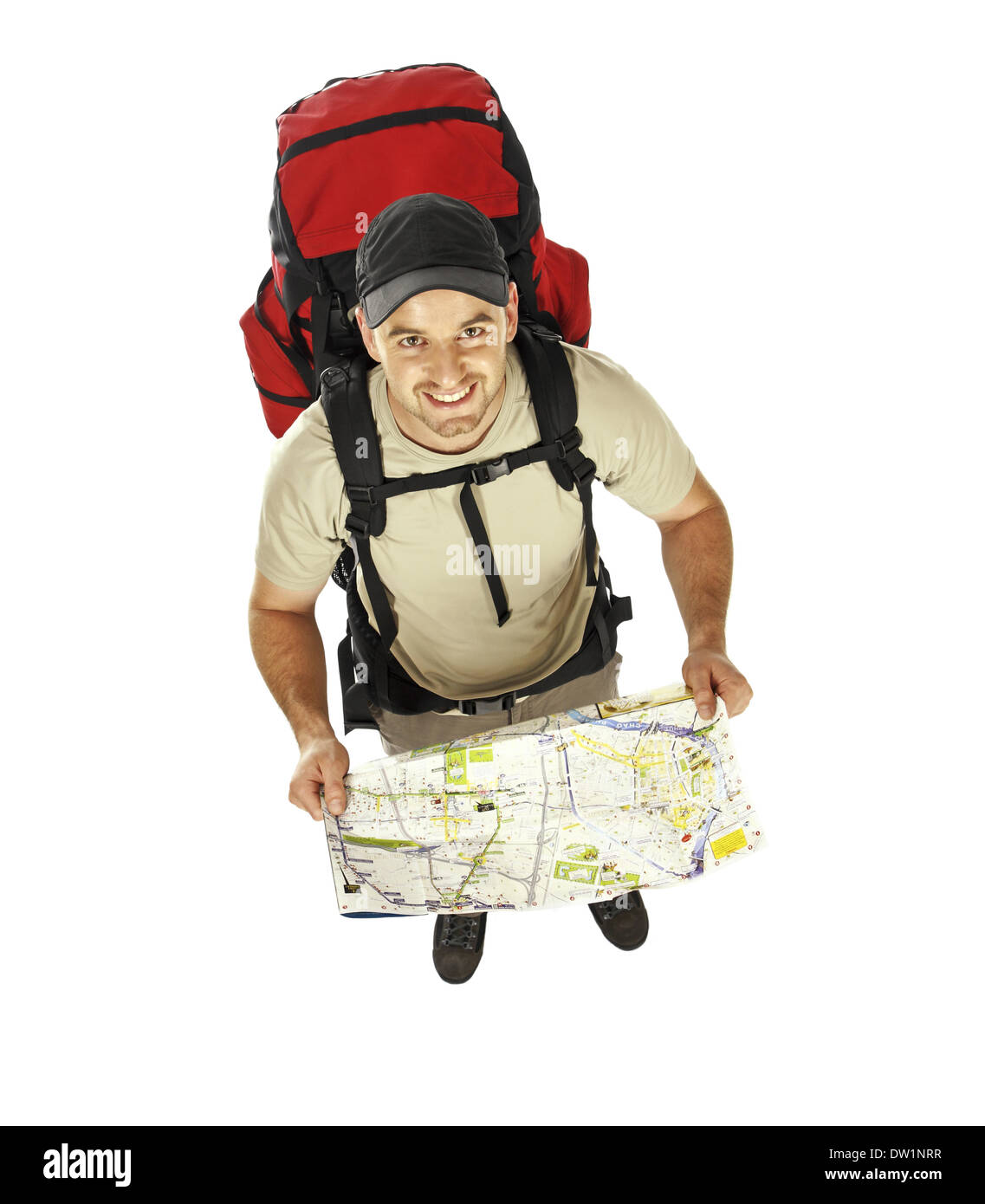 man with backpack and map Stock Photo - Alamy