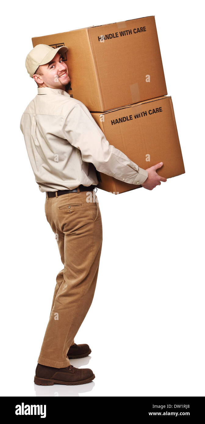 Smiling courier delivery service Cut Out Stock Images & Pictures - Alamy