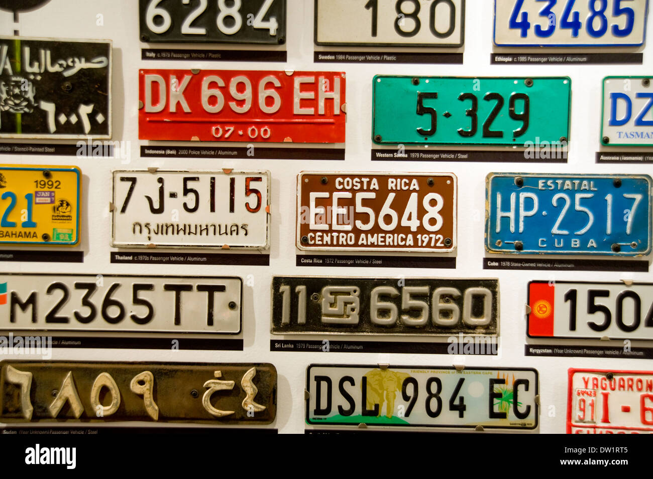 International license plates on Display at the Petersen Automotive ...