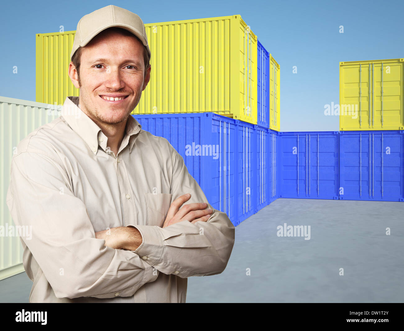 worker and container Stock Photo - Alamy