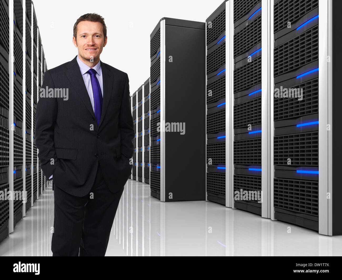 virtual server 3d and man Stock Photo - Alamy