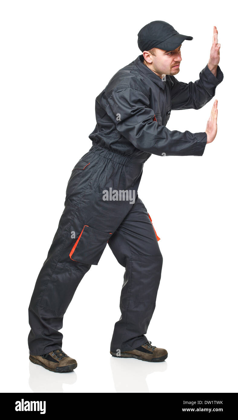 manual worker push position Stock Photo - Alamy