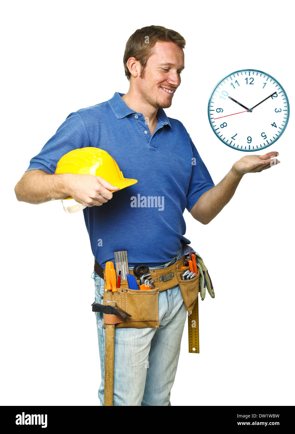 smiling worker and time Stock Photo - Alamy