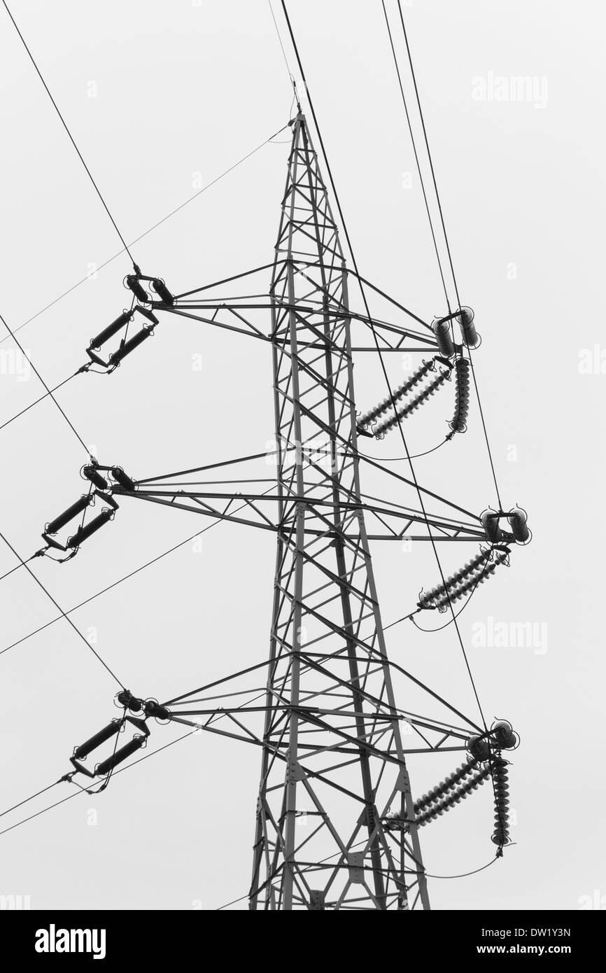 Electric cable lines blue Black and White Stock Photos & Images - Alamy