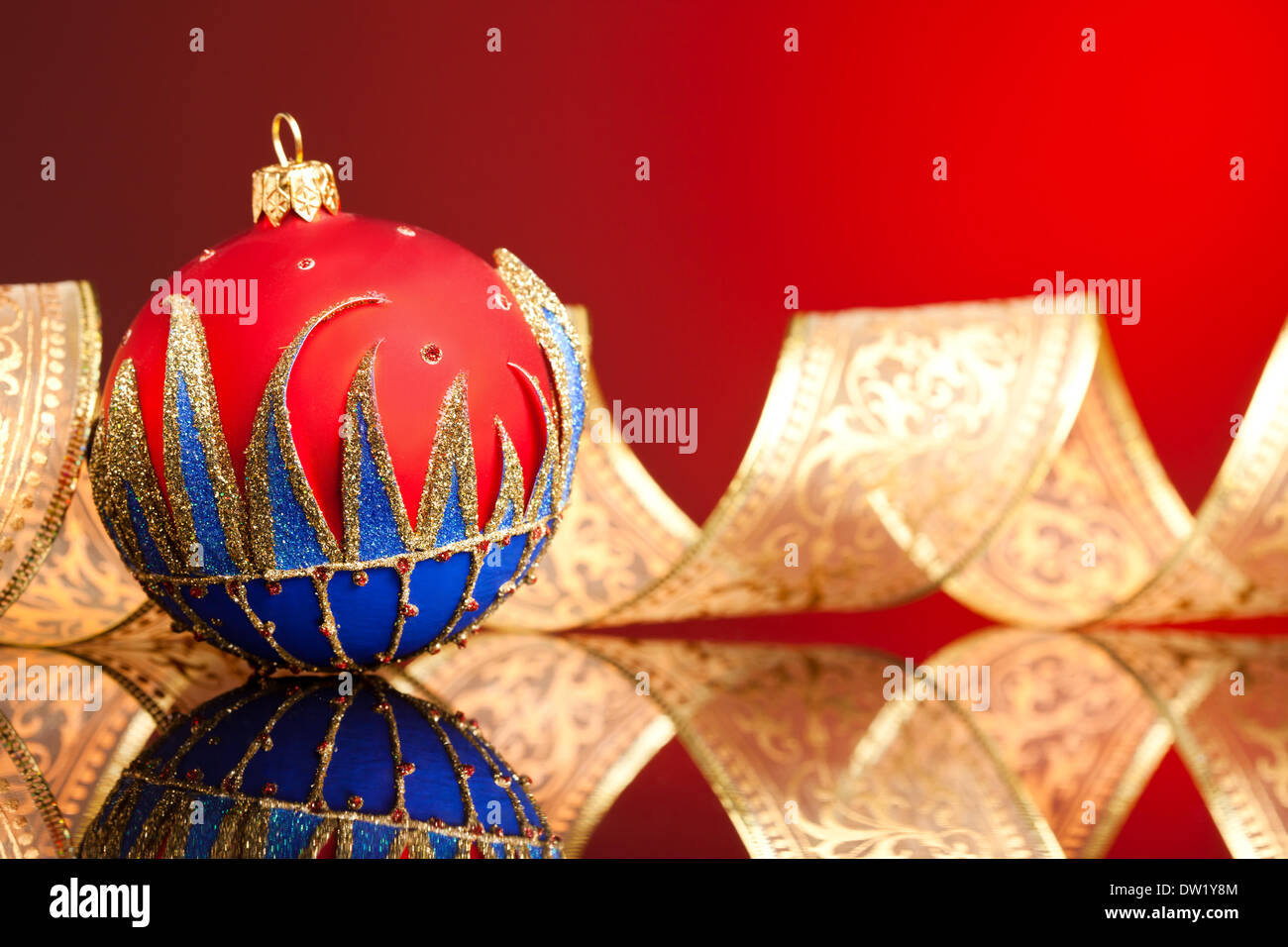 Christmas decoration balls with ribbon Stock Photo - Alamy