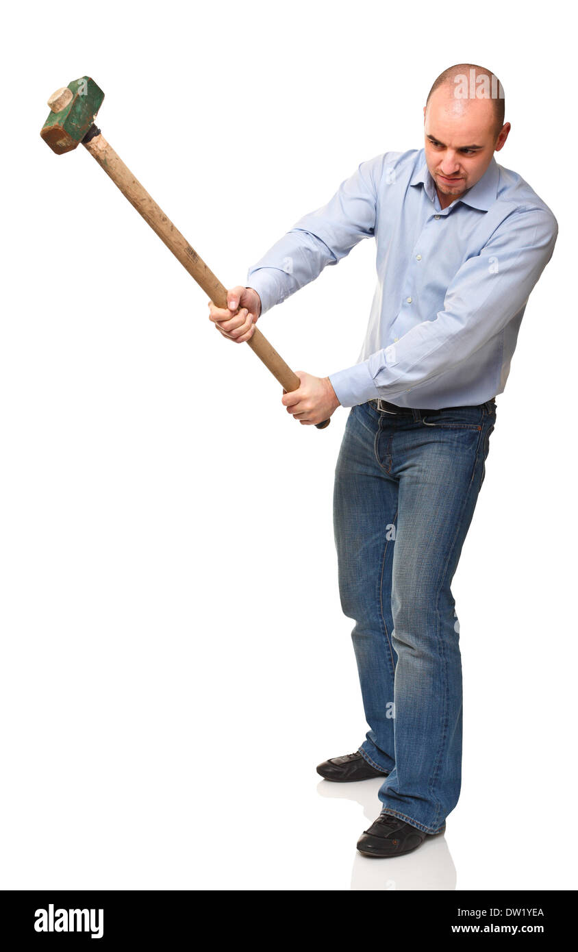 man with hammer in action Stock Photo - Alamy