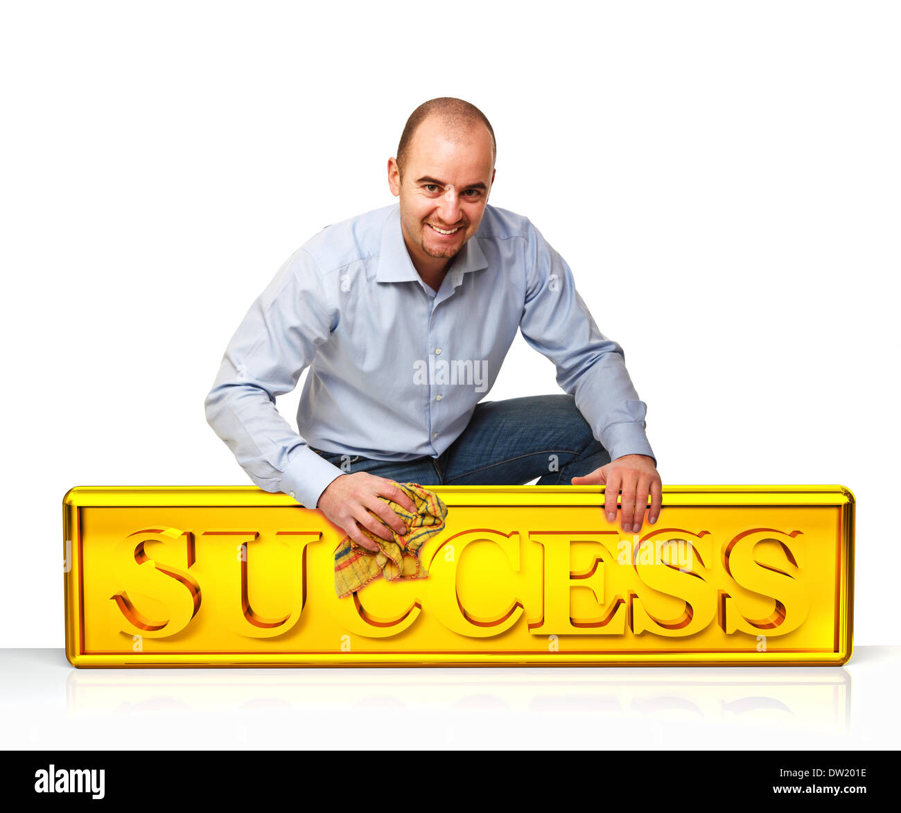 man clean success plate Stock Photo - Alamy