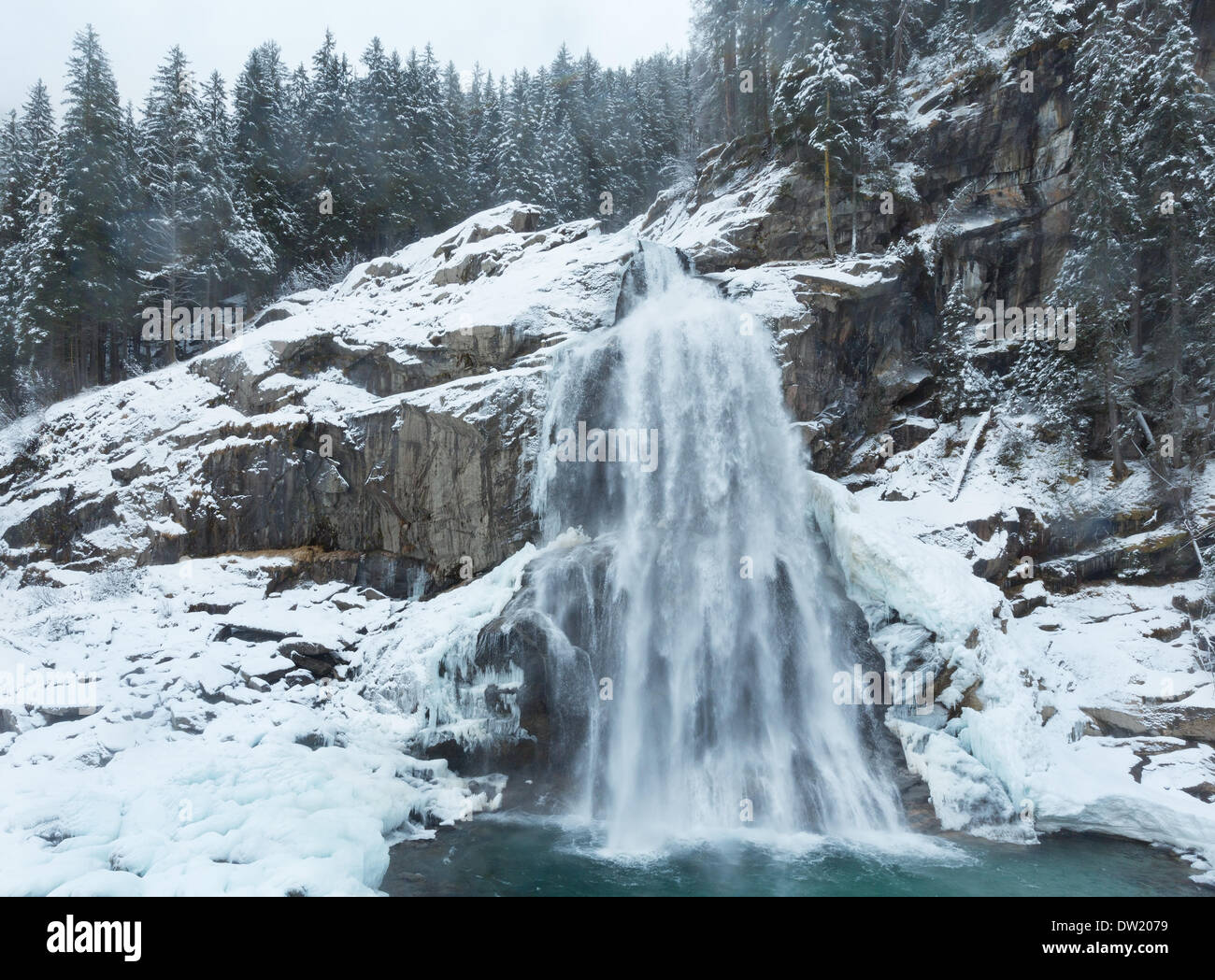 Alps waterfall winter view Stock Photo - Alamy