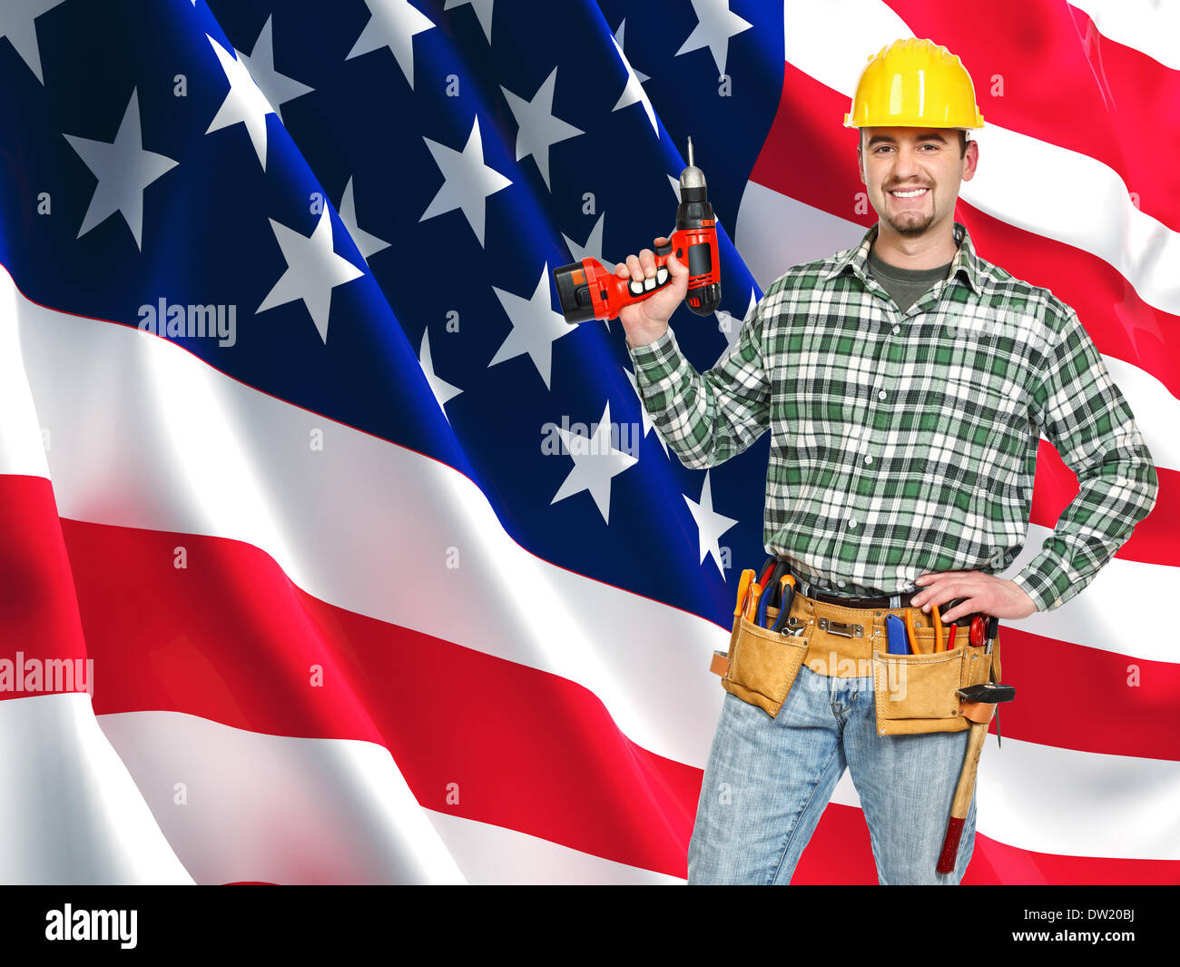 Worker american flag hi-res stock photography and images - Alamy