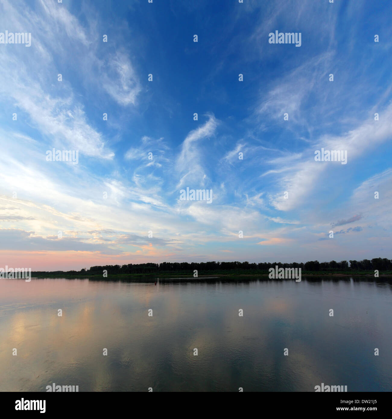 evening landscape with river Stock Photo - Alamy
