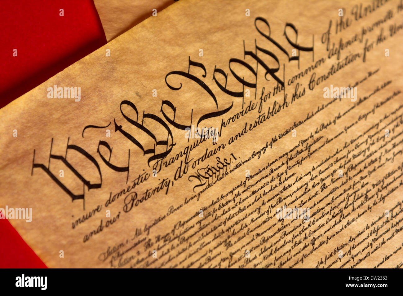 A parchment of the Constitution of the United States with a red Stock ...