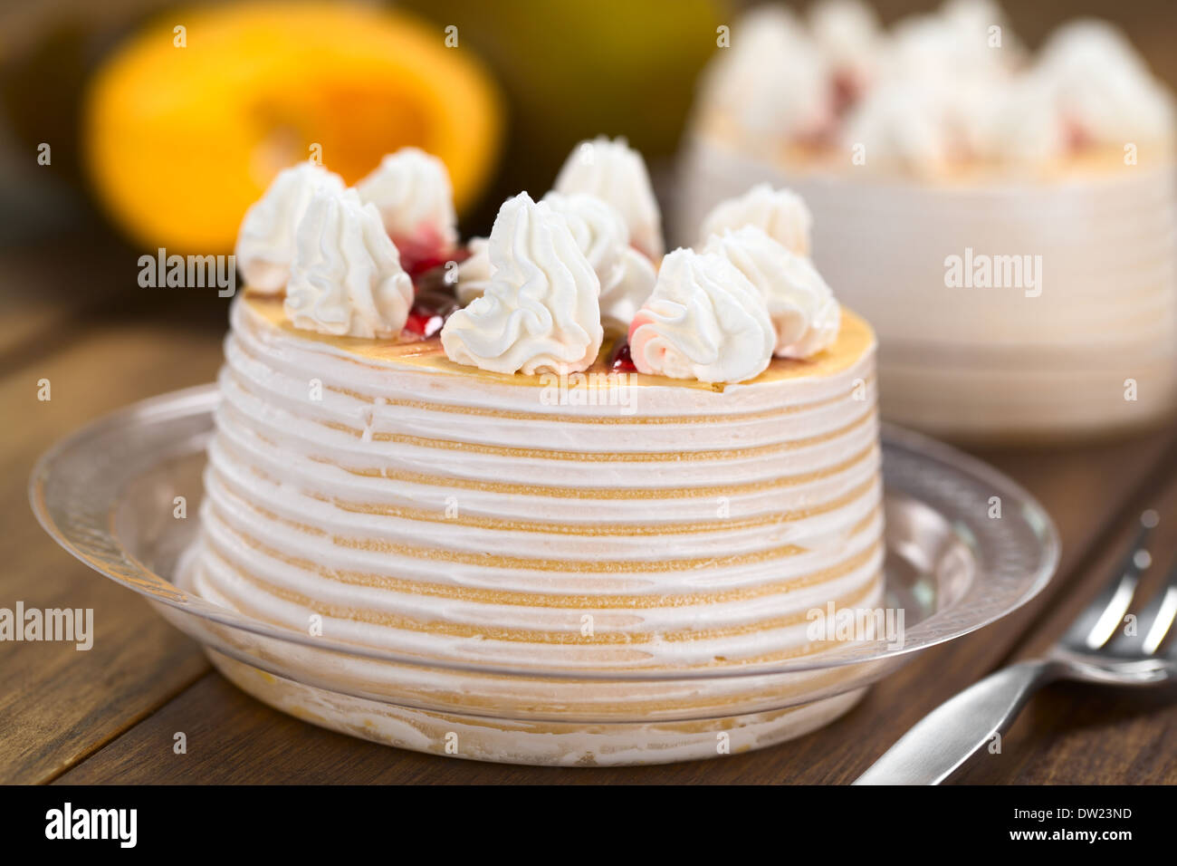Small personal round cake made of the Peruvian fruit called lucuma (lat ...