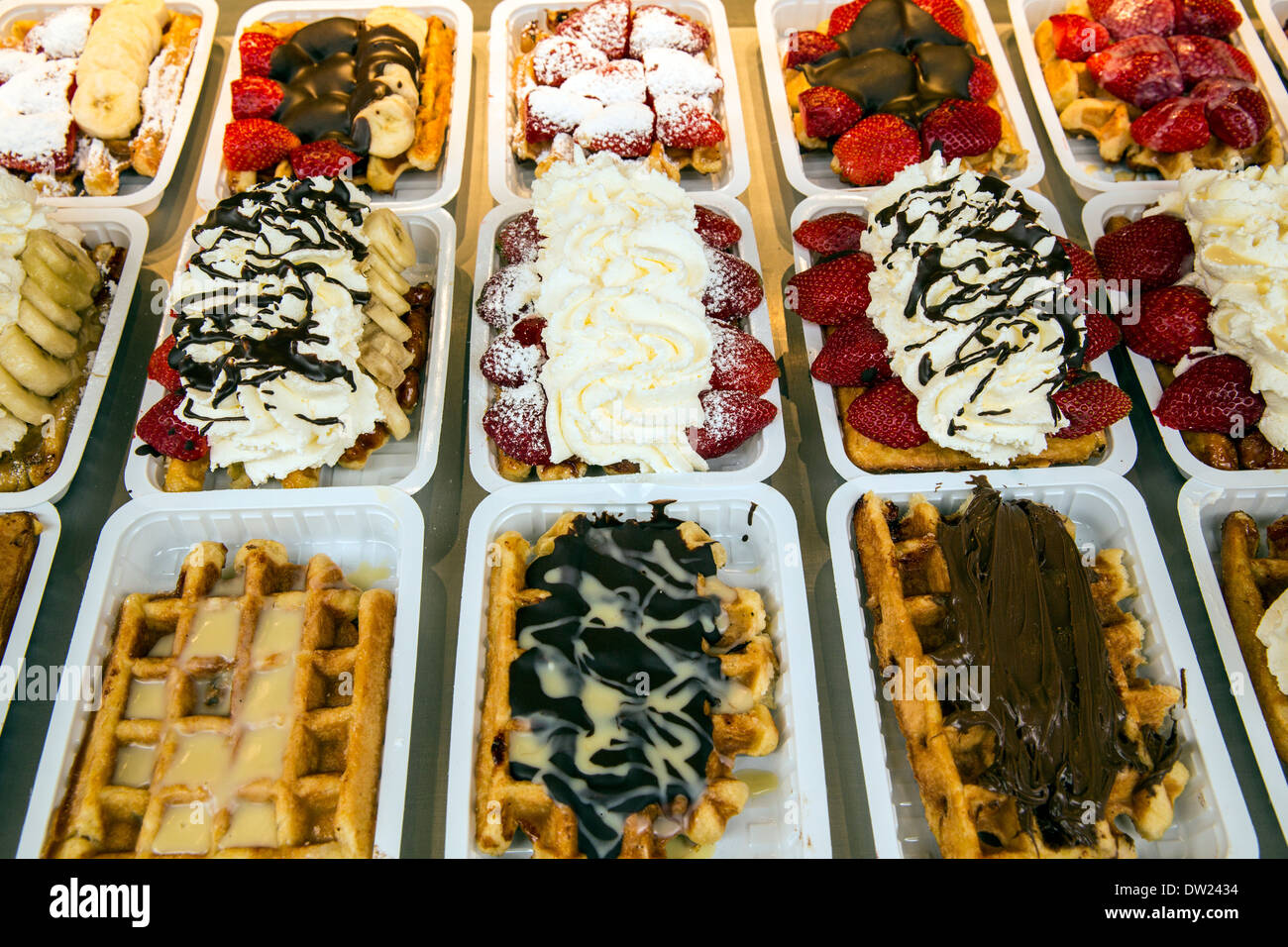 Belgian waffles displayed in Brussels Stock Photo - Alamy