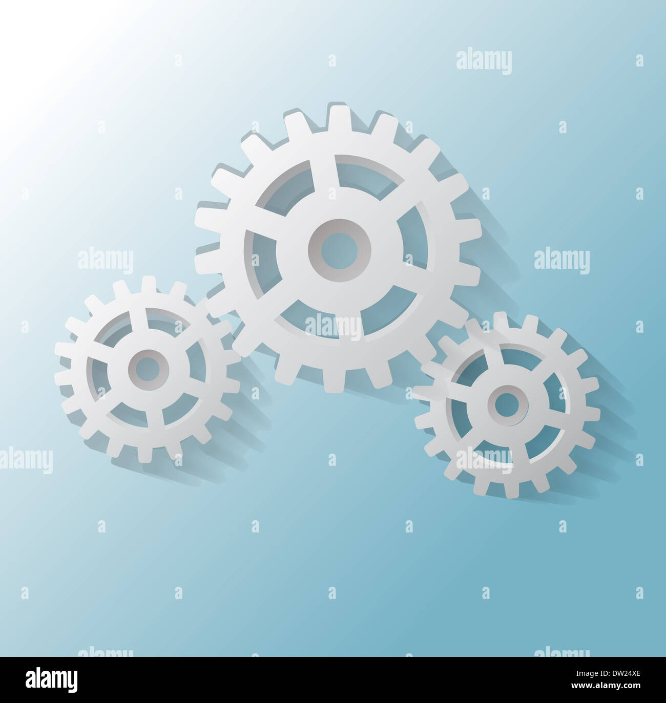 Illustration of three gears on blue background Stock Photo - Alamy