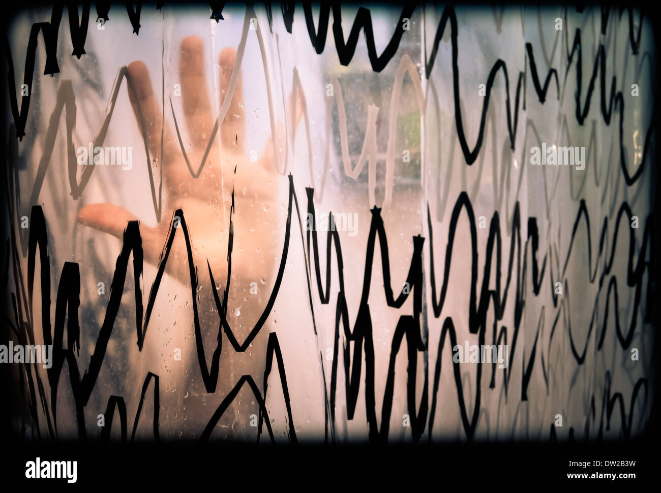 Hand behind a transparent curtain Stock Photo - Alamy