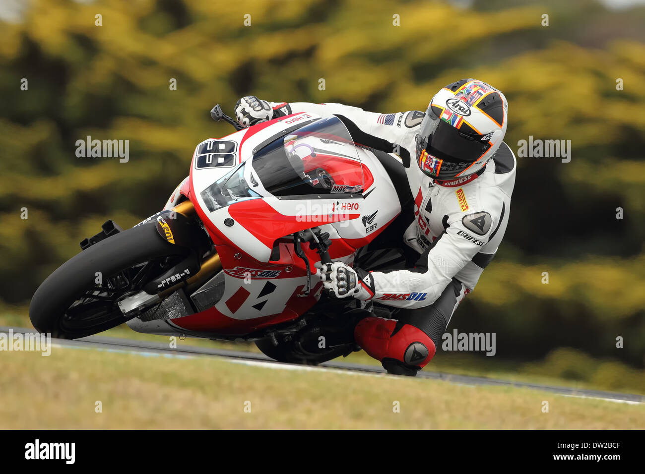 American rider Geoff May turns his EBR 1190 RX motorcycle through the ...