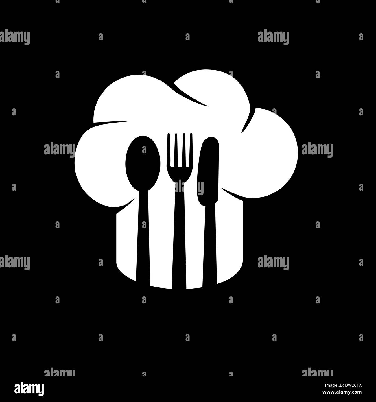 Chef cap with silverware Stock Photo - Alamy