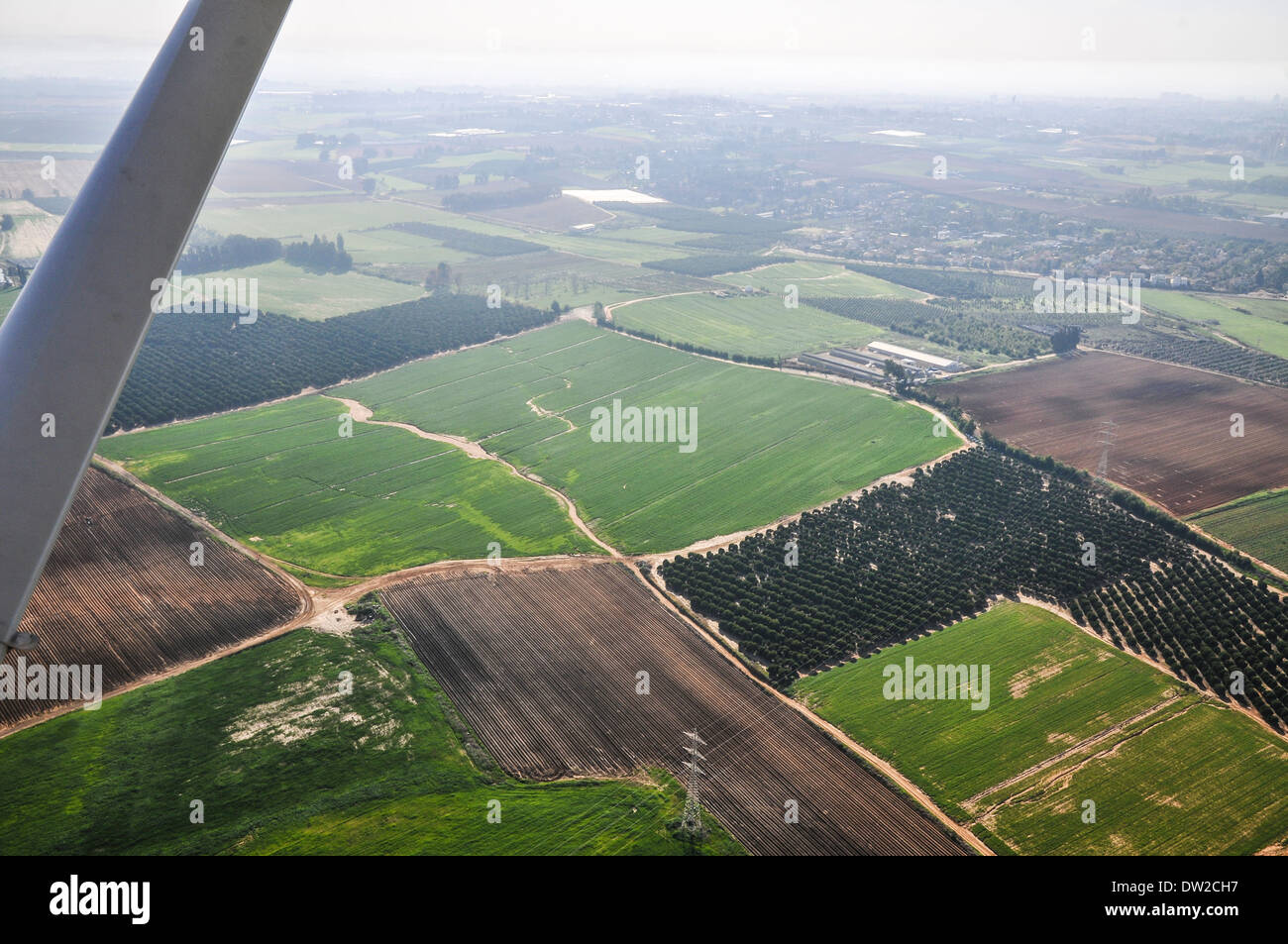 Aerial view of Sharon District, Israel from within a Cessna airplane ...