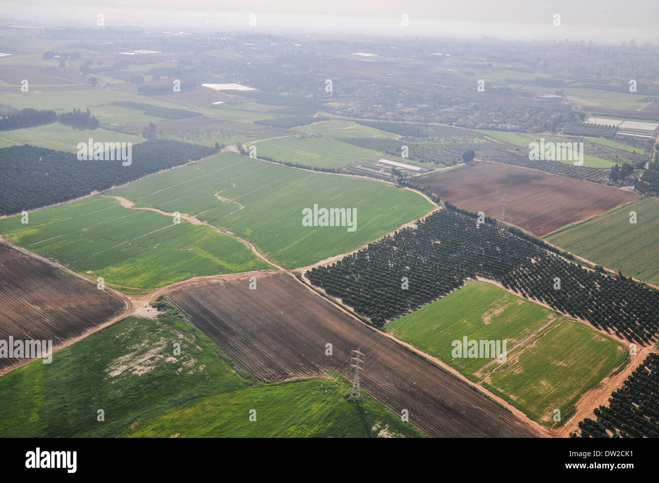 Aerial view of Sharon District, Israel from within a Cessna airplane ...