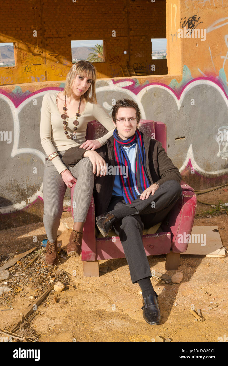 Posh looking people surrounded by industrial ruins Stock Photo - Alamy
