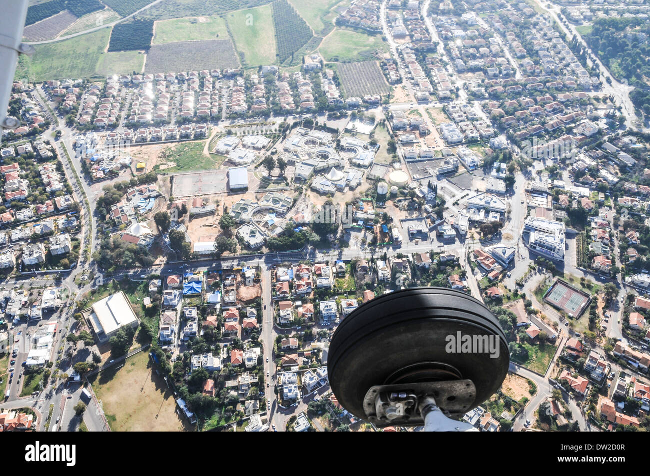 Aerial view of Sharon District, Israel from within a Cessna airplane ...