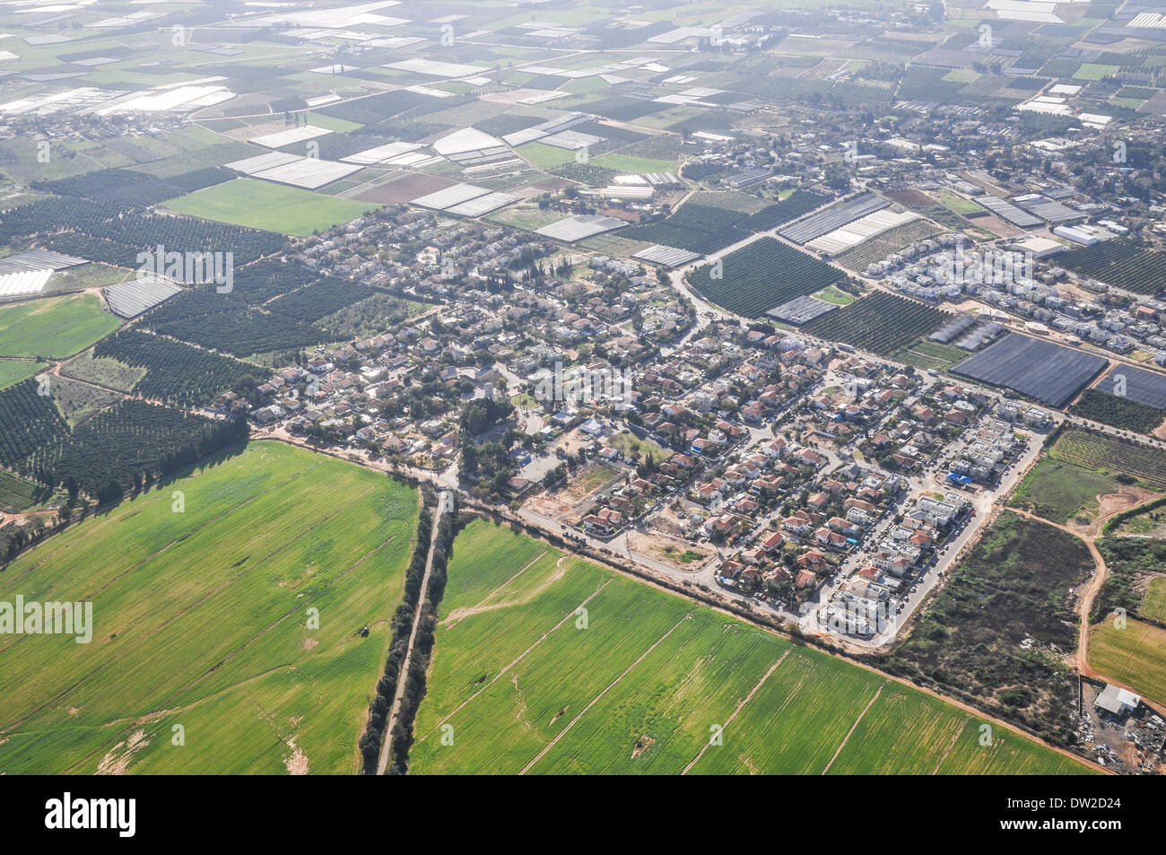 Aerial view of Sharon District, Israel from within a Cessna airplane ...