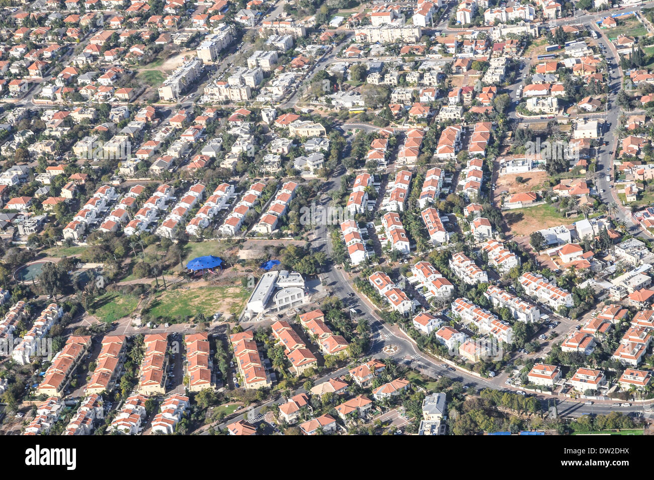 Aerial view of Sharon District, Israel from within a Cessna airplane ...
