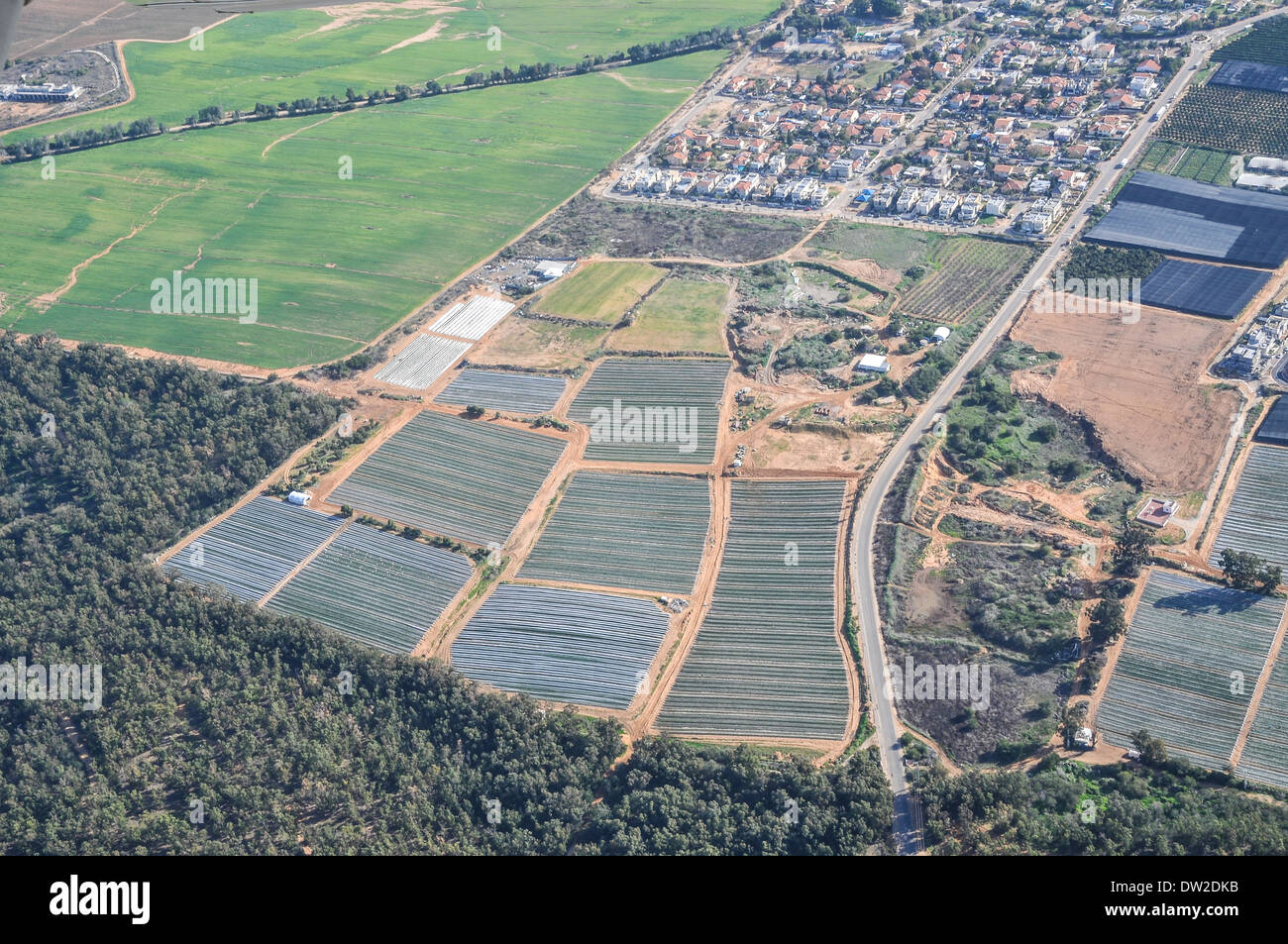 Aerial view of Sharon District, Israel from within a Cessna airplane ...