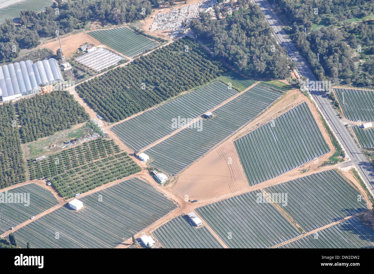 Aerial view of Sharon District, Israel from within a Cessna airplane ...