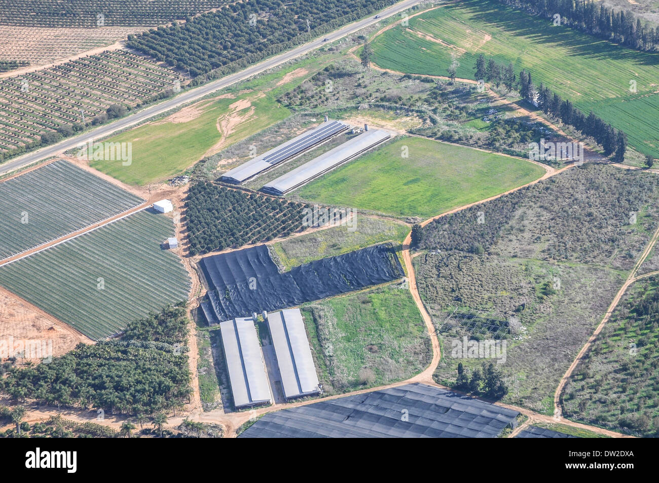 Aerial view of Sharon District, Israel from within a Cessna airplane ...