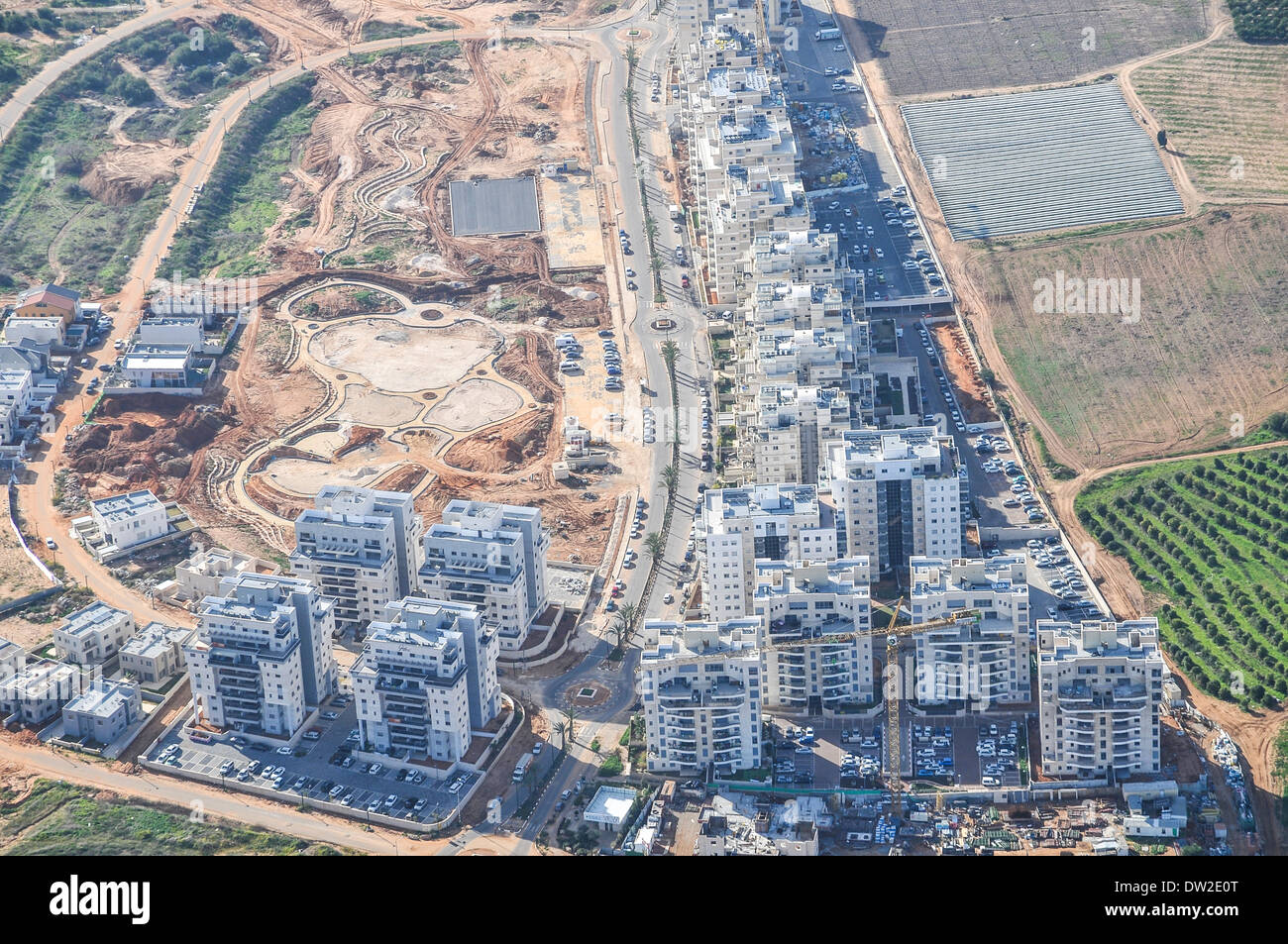 Aerial view of Sharon District, Israel from within a Cessna airplane ...