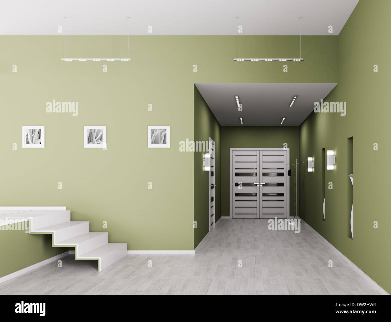 Interior of modern hall 3d render Stock Photo - Alamy
