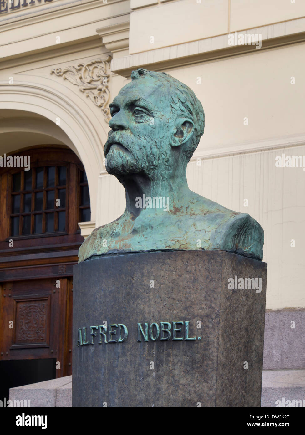 Bust of Alfred Nobel outside the Norwegian Nobel Institute, who decides ...