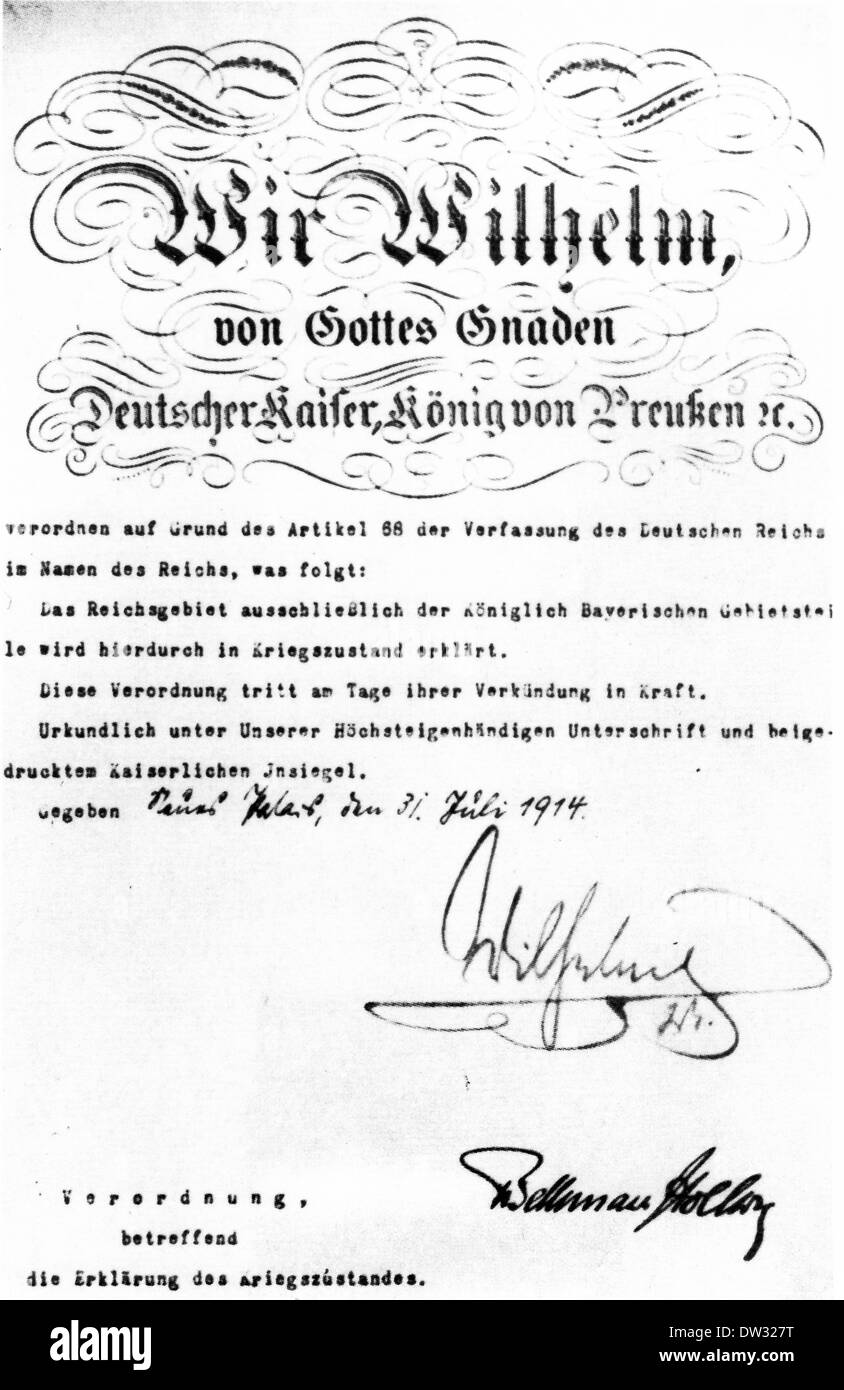 The German Empire's Declaration of War on 31 July 1914. World War One ...