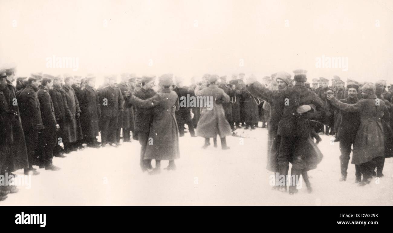 German and Russian soldiers celebrate the ceasefire that went into ...