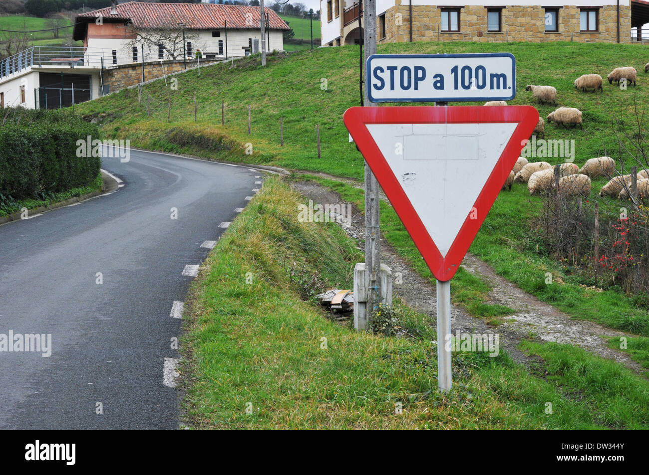Stop at 100 meters, sign Stock Photo - Alamy