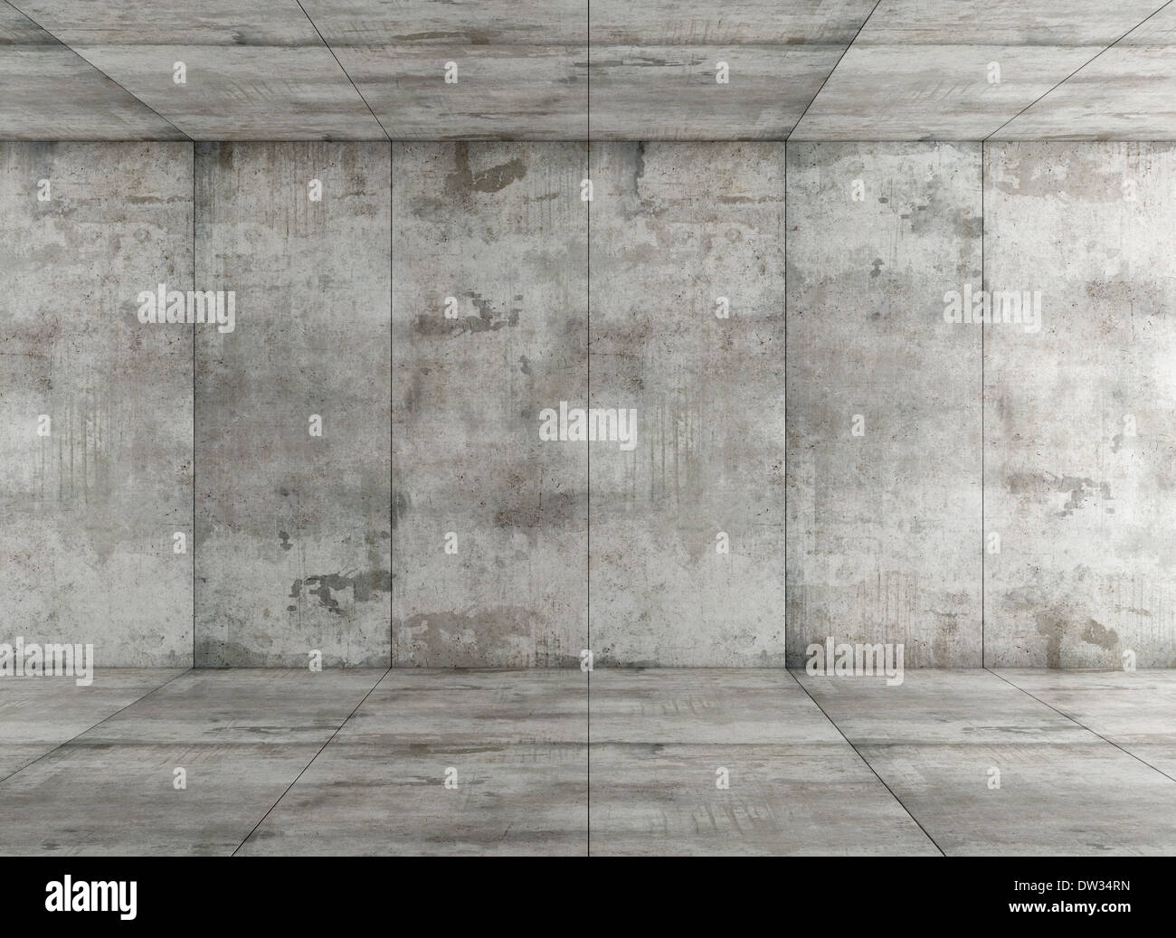 Empty room with concrete paneling - rendering Stock Photo - Alamy
