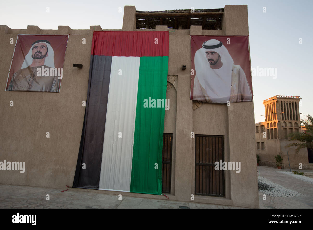 UAE flag flies on a building in Dubai, United Arab Emirates Stock Photo ...