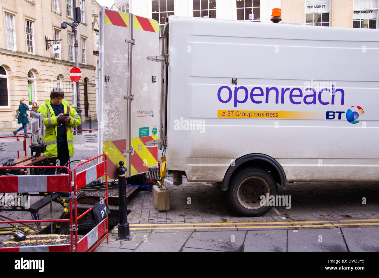 BT Openreach engineering works in a street in Bath Somerset UK Stock ...