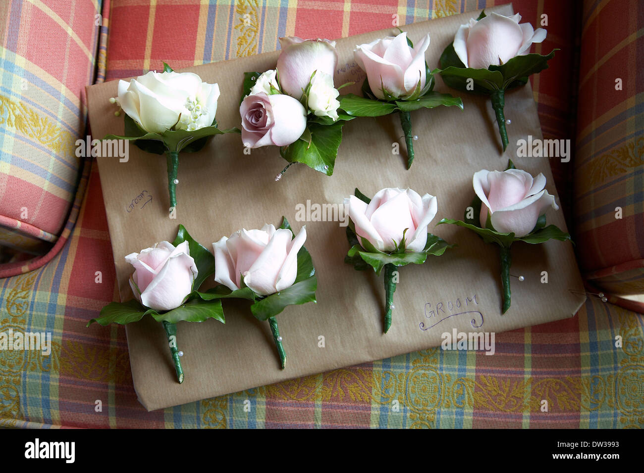 A selection of wedding flowers for the bride and groom Stock Photo - Alamy