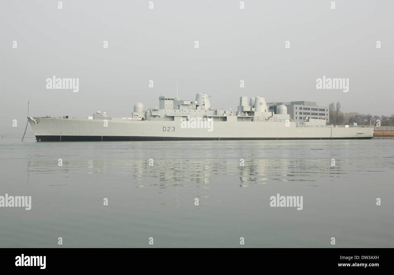 HMS Bristol a type 82 destroyer moored alongside whale island in ...