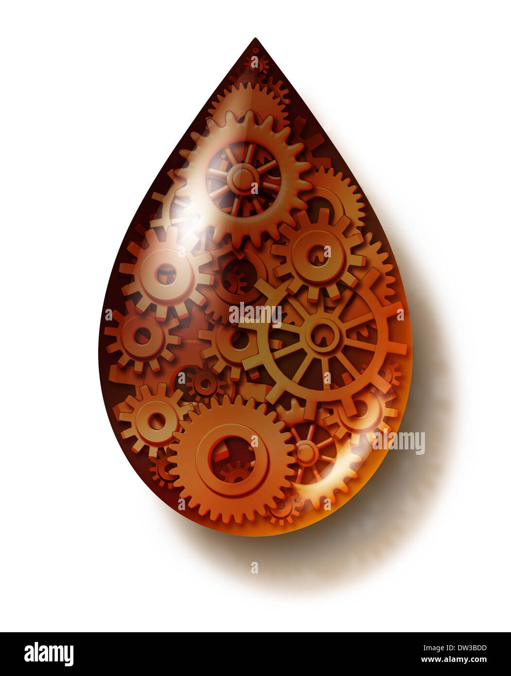 Oil industry symbol as a liquid petroleum drop with connected gears and ...