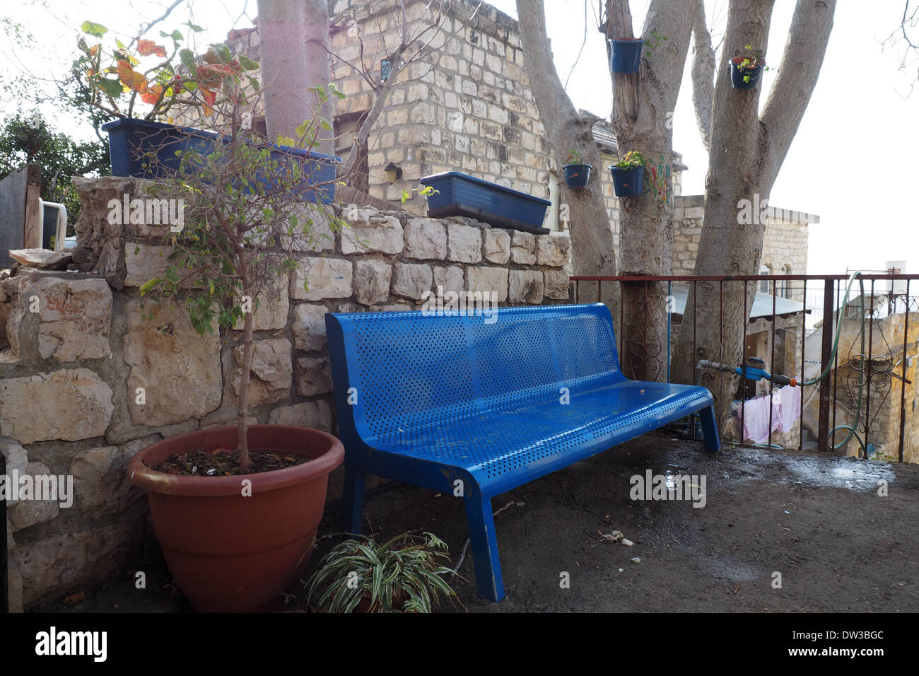 Blue bench in Safed Israel Stock Photo - Alamy