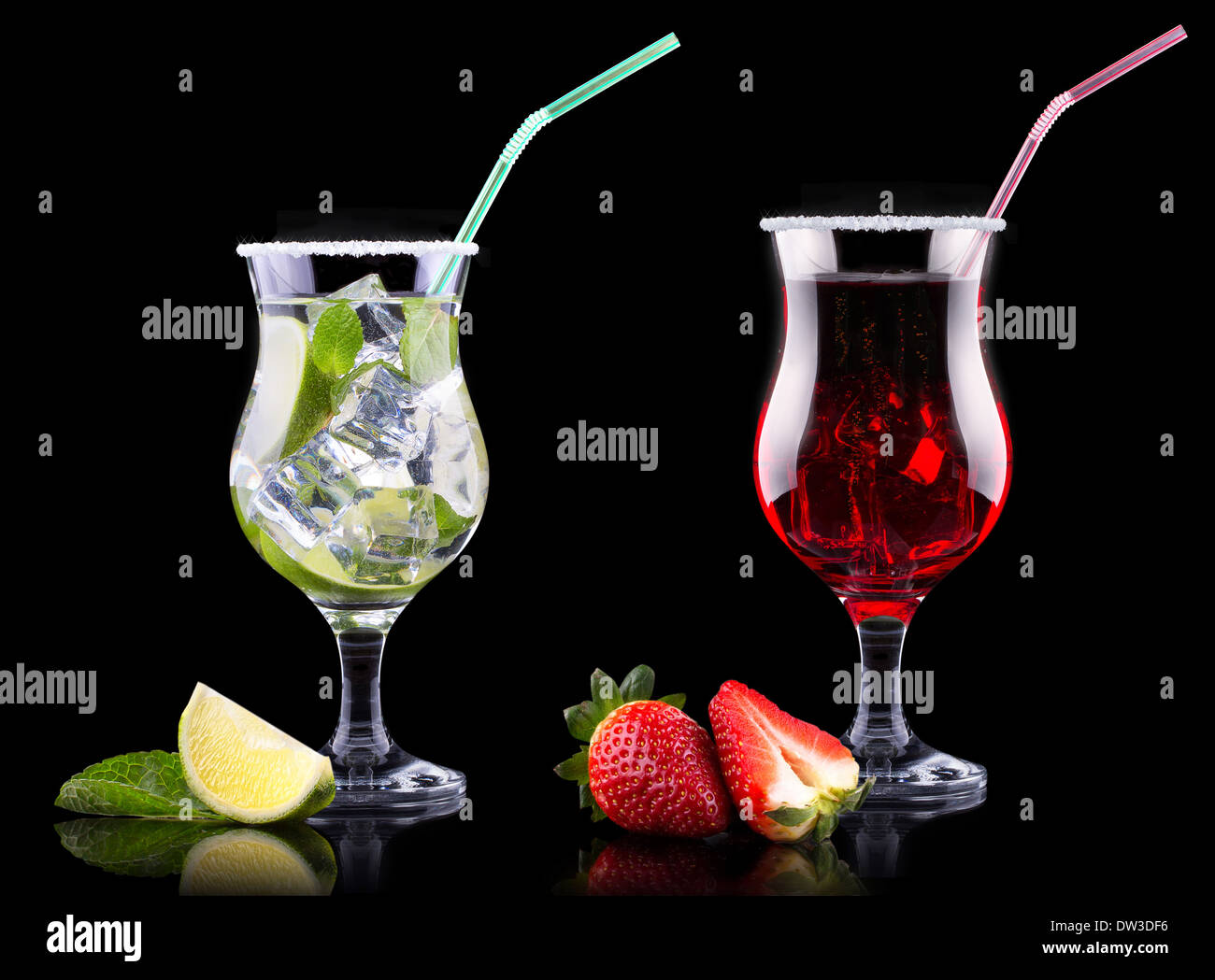 alcohol cocktail set on a black party background Stock Photo - Alamy