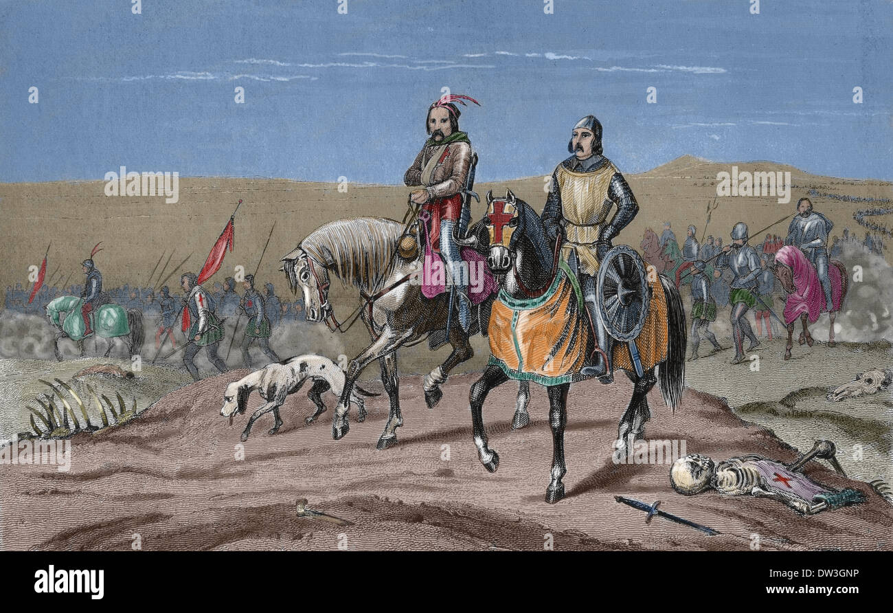 Return of crusaders from Palestine. Engraving. (Later colouration ...
