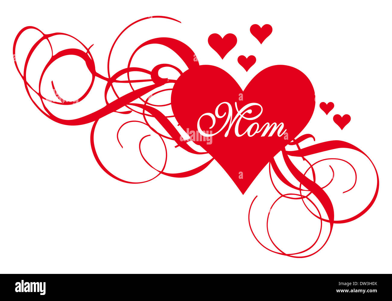 Happy mother's day card, red heart with swirls, vector illustration ...